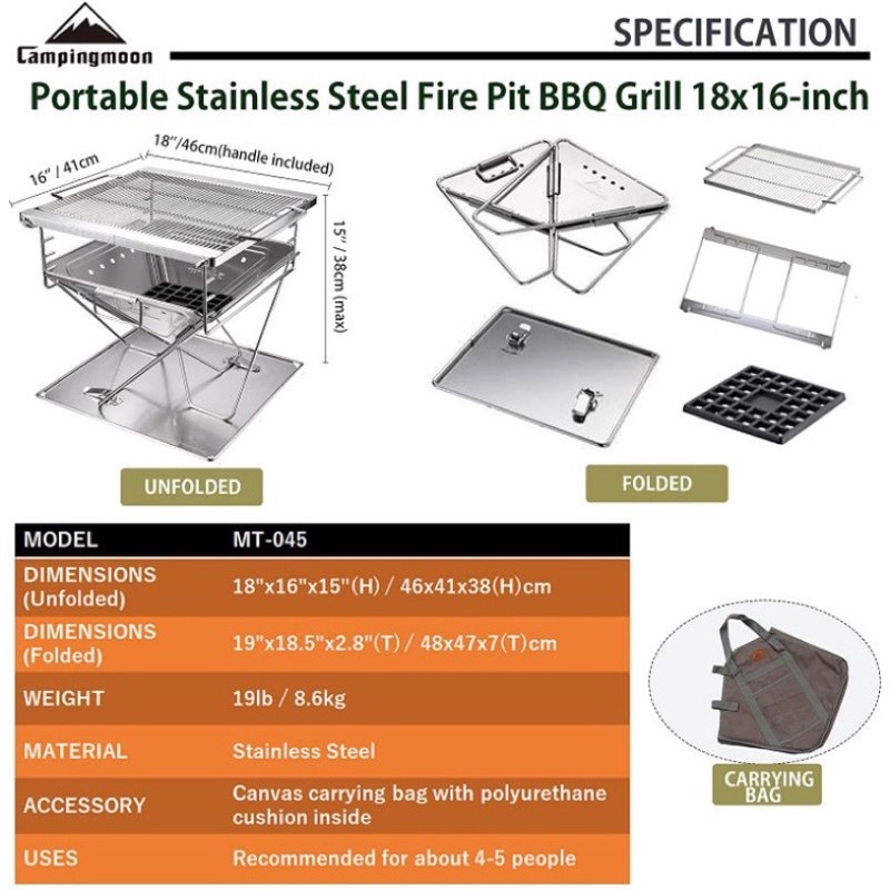 Campingmoon MT-045 Large Portable BBQ Grill Set - Pahlawan Store